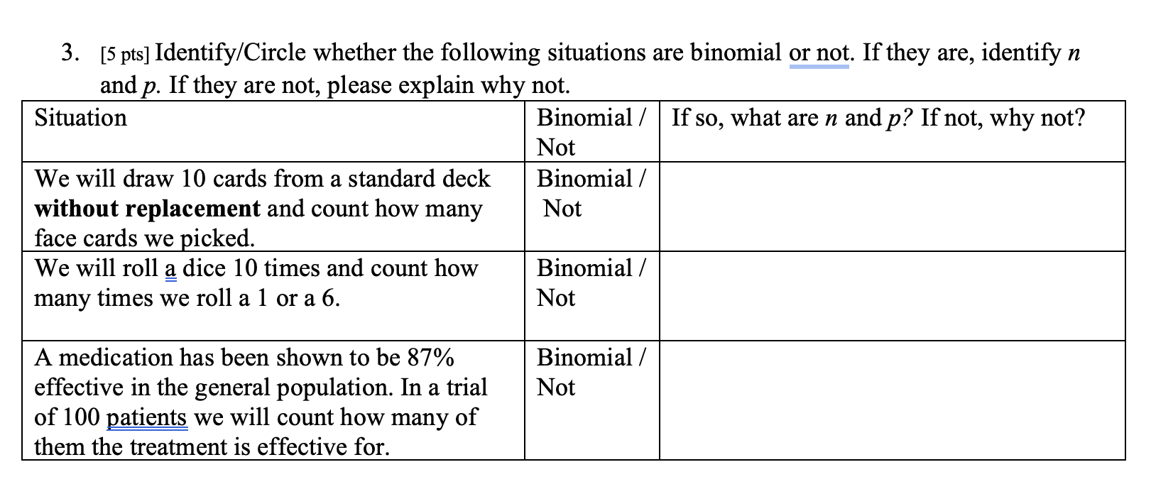 Solved 3. [5pts] Identify/Circle whether the following | Chegg.com
