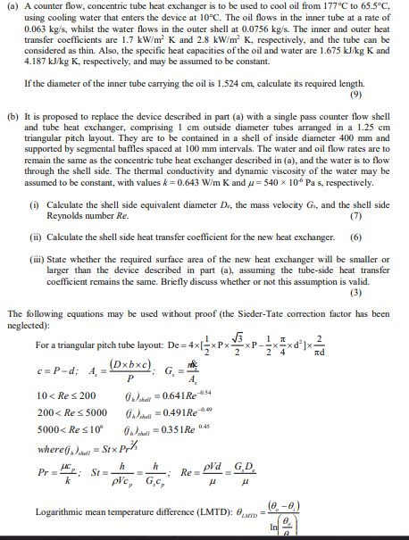 Solved (a) A counter flow, concentric tube heat exchanger is | Chegg.com