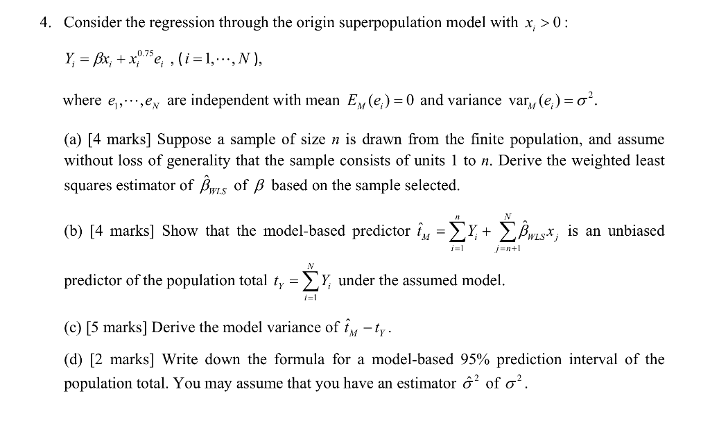 Solved 4. Consider the regression through the origin | Chegg.com