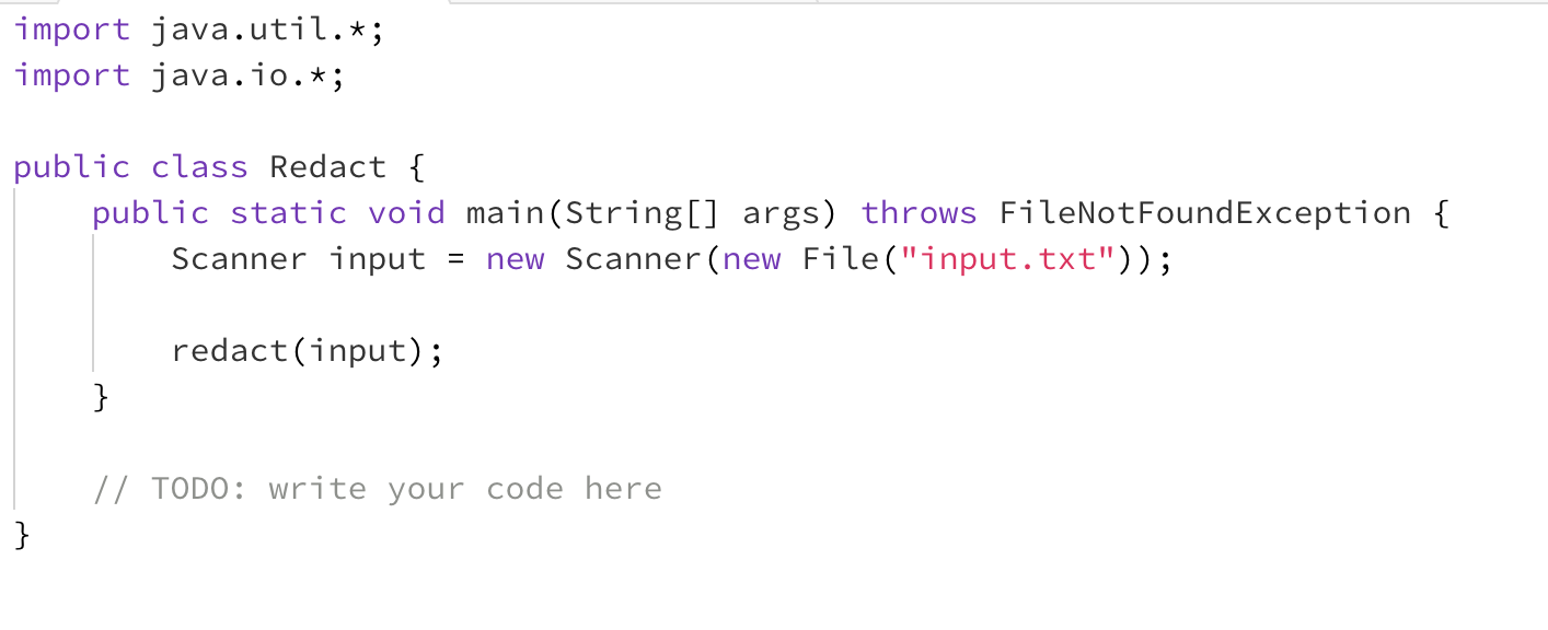 Solved Redact Write a static method called redact that takes | Chegg.com