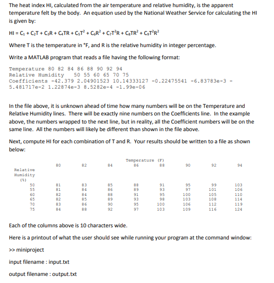 The heat index HI, calculated from the air | Chegg.com