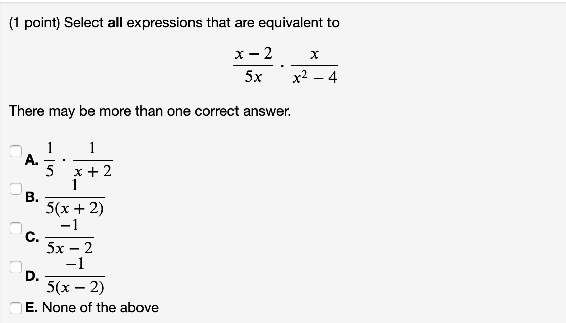 Solved (1 point) Select all expressions that are equivalent | Chegg.com
