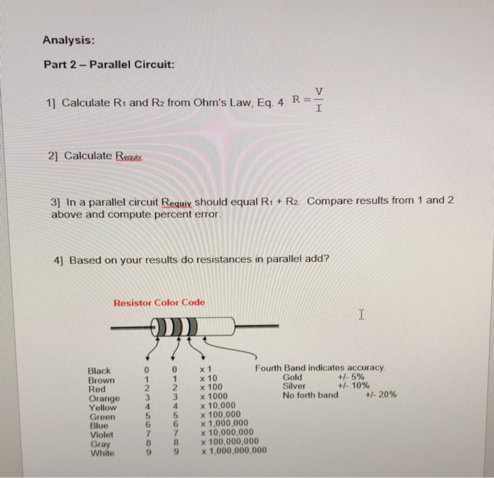 Solved PHYSICS 222 Lab Resistances in Parallel Name The | Chegg.com
