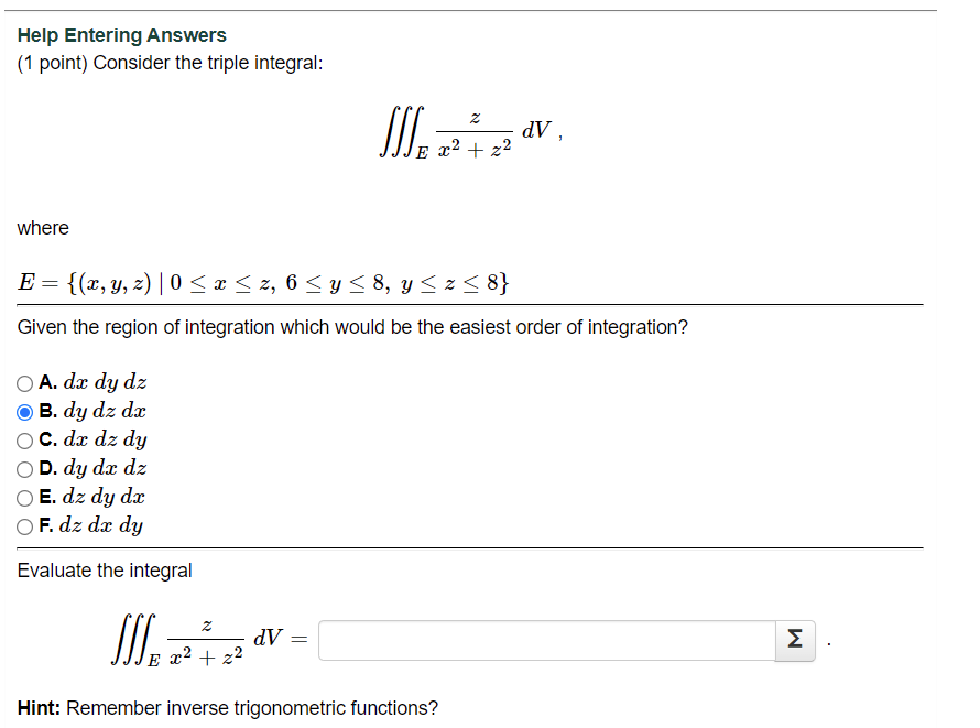 Solved Help Entering Answers (1 point) Consider the triple | Chegg.com
