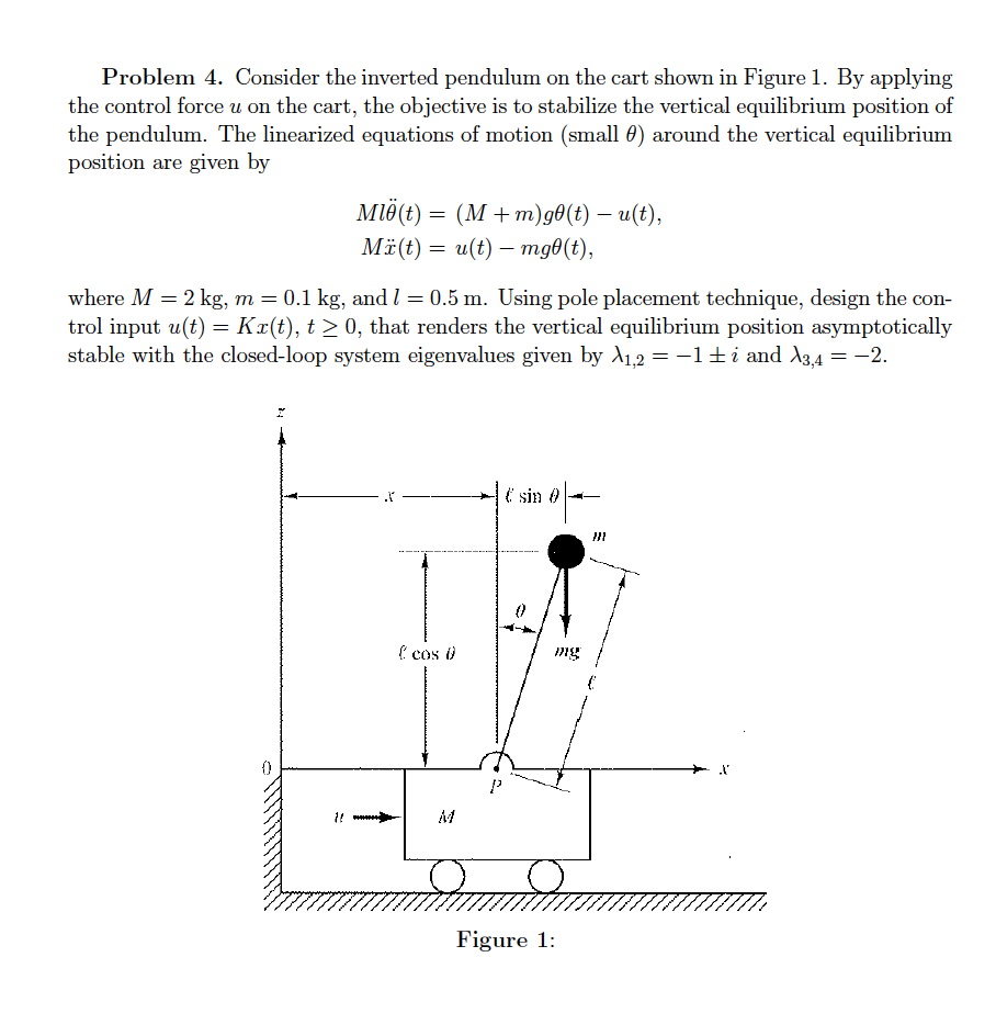 Solved Problem 4. Consider the inverted pendulum on the cart | Chegg.com