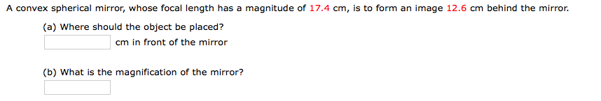 Solved A convex spherical mirror, whose focal length has a | Chegg.com