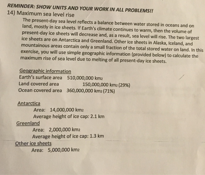 Solved REMINDER: SHOW UNITS AND YOUR WORK IN ALL PROBLEMS!! | Chegg.com