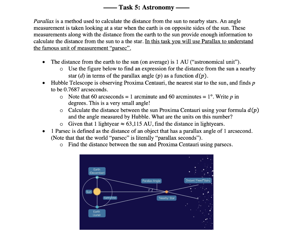 Solved Task 5: Astronomy Parallax is a method used to | Chegg.com