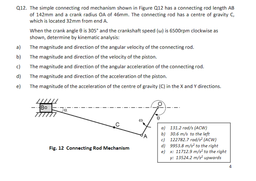 Solved Q12. The simple connecting rod mechanism shown in | Chegg.com