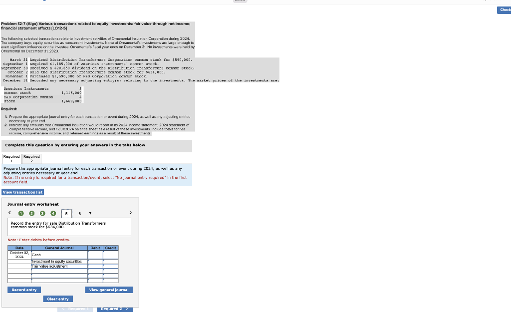 Solved Problem 12.7 (Algo) Various transactions related to | Chegg.com