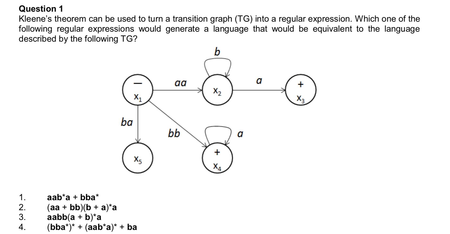 Solved Question 1 Kleene's theorem can be used to turn a | Chegg.com