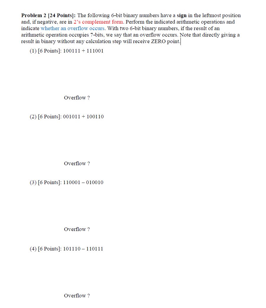 Solved Problem 2 [24 Points]: The following 6-bit binary | Chegg.com