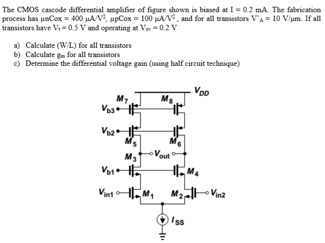 Solved The CMOS cascode differential amplifier of figure | Chegg.com