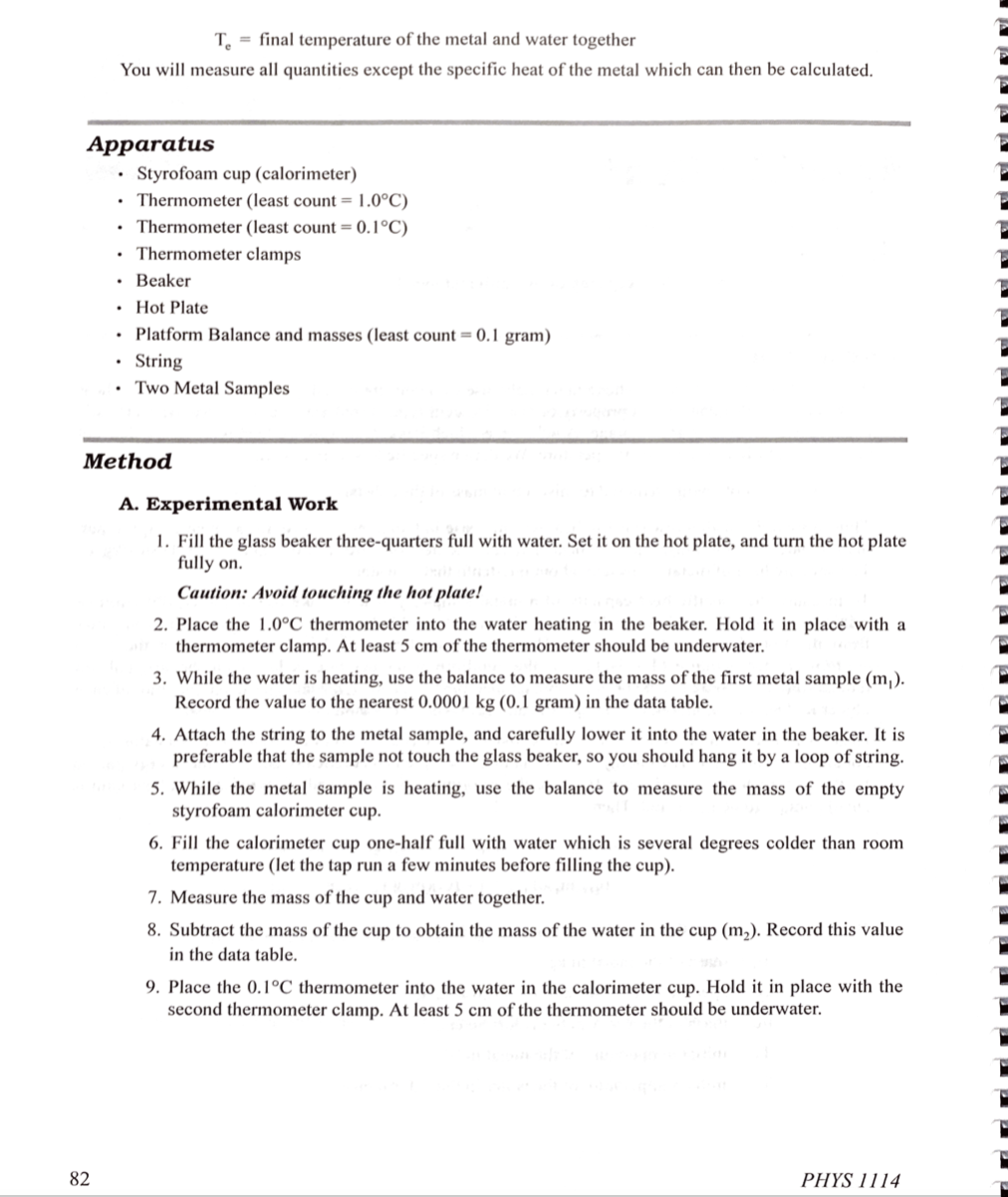 Solved Experis Specific Heat Objective To determine the | Chegg.com