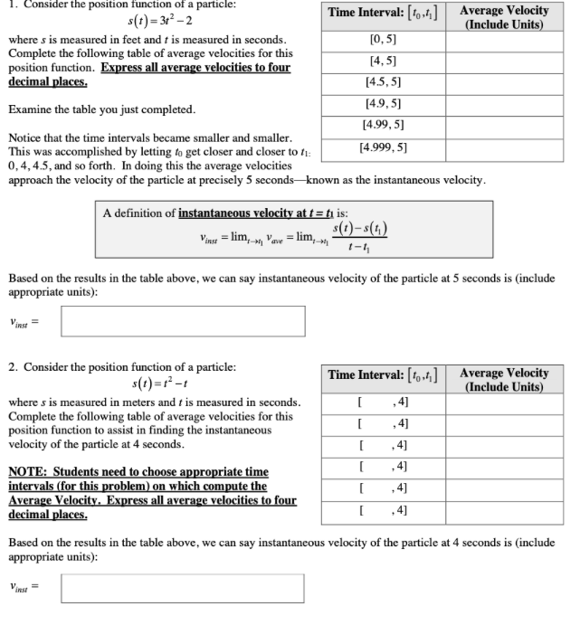 Solved The average velocity of a particle with position | Chegg.com