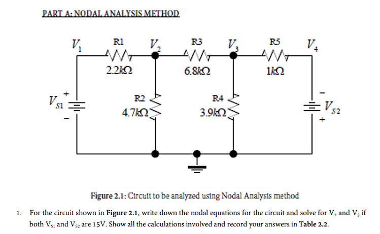 Solved PARTA:NODALANALYSIS METHOD Figure 2.1: Circutt to be | Chegg.com