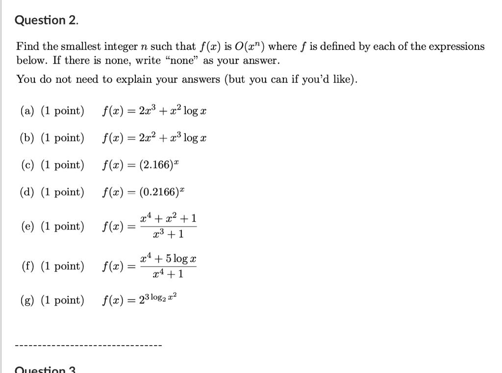 Solved Question 2. Find the smallest integer n such that | Chegg.com