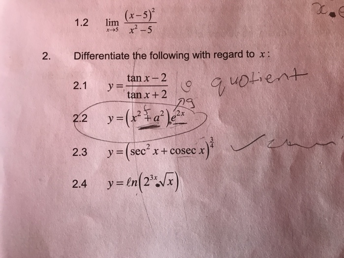 Solved 2C x-5 1.2 li-5 2. Differentiate the following with | Chegg.com