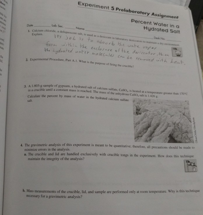 Solved Exp eriment 5 Prelaboratory Assignment Percent Water | Chegg.com Solved Exp eriment 5 Prelaboratory Assignment Percent Water | Chegg.com