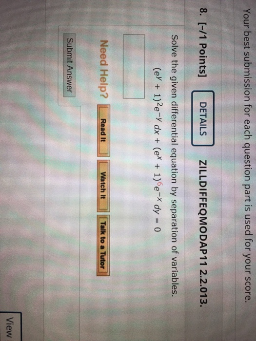 Solved Your best submission for each question part is used | Chegg.com