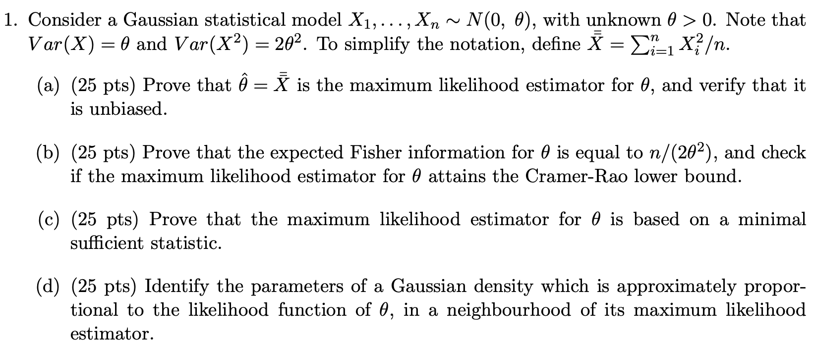 Solved 1. Consider a Gaussian statistical model | Chegg.com