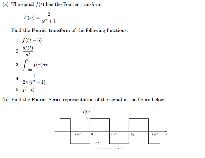 Solved (a) The signal f(t) has the Fourier transform 2 F(W) | Chegg.com