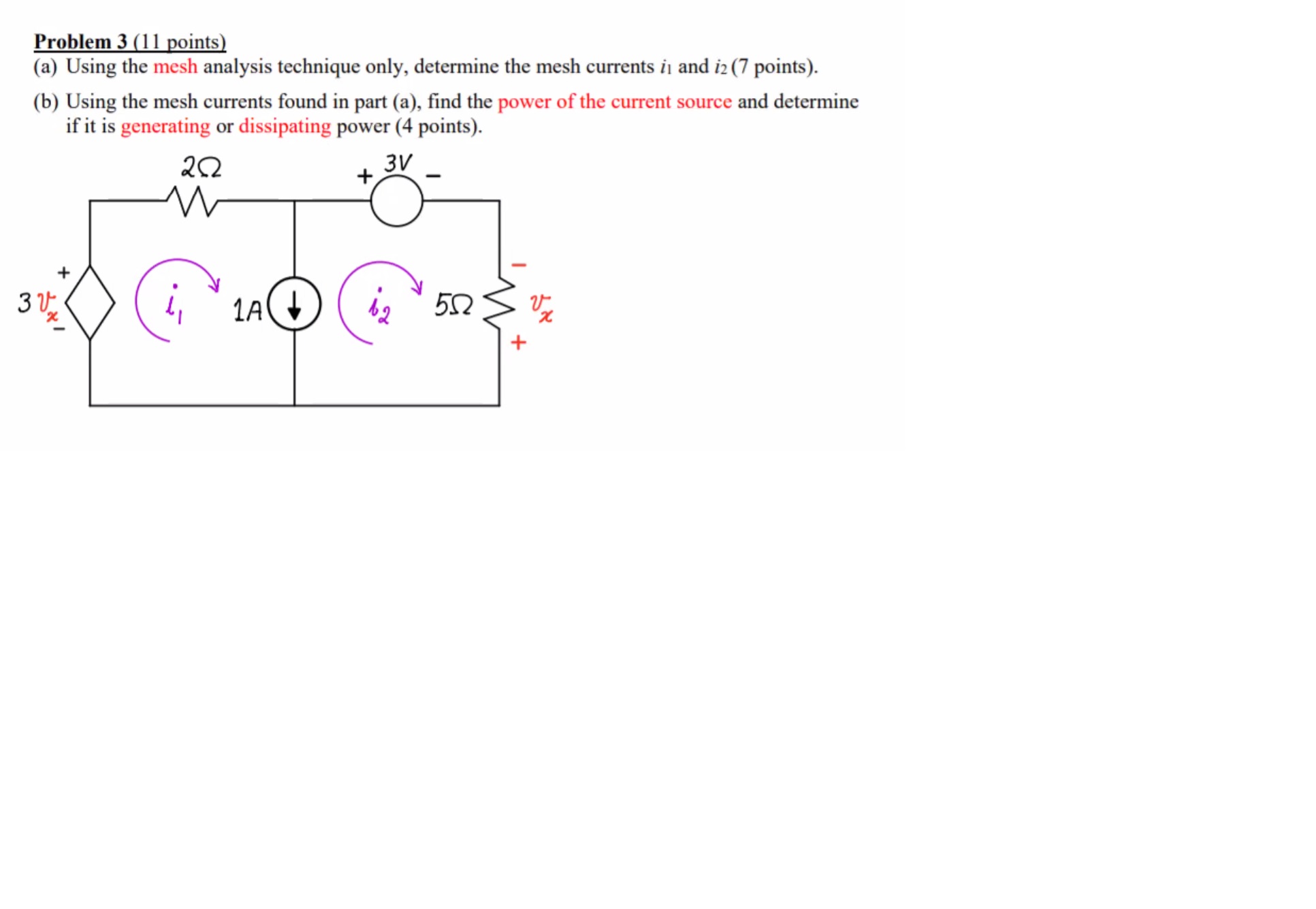 Solved Problem 3 (11 points) (a) Using the mesh analysis | Chegg.com