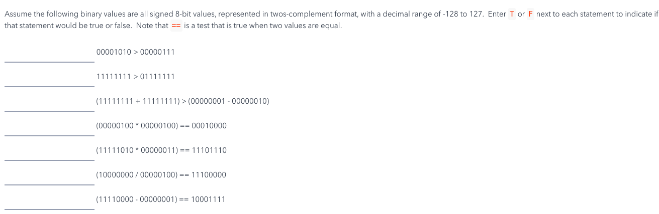 Solved Assume the following binary values are all signed | Chegg.com