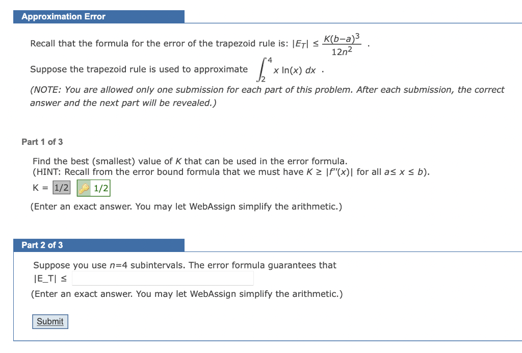 Solved Approximation Error Recall that the formula for the | Chegg.com