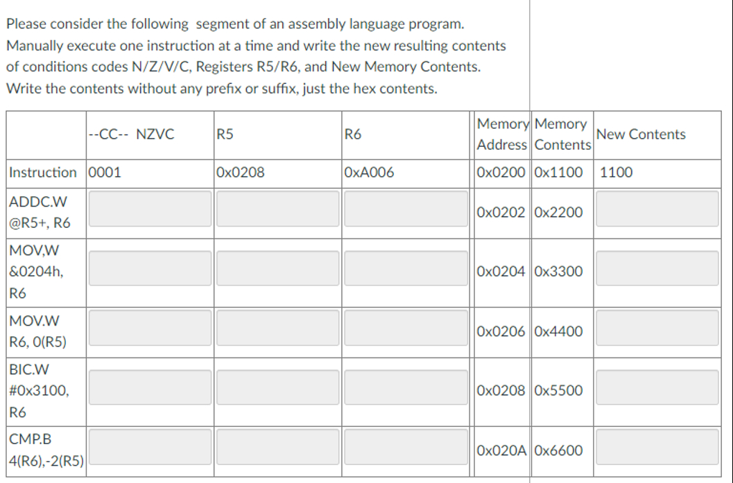 Solved Please consider the following segment of an assembly | Chegg.com