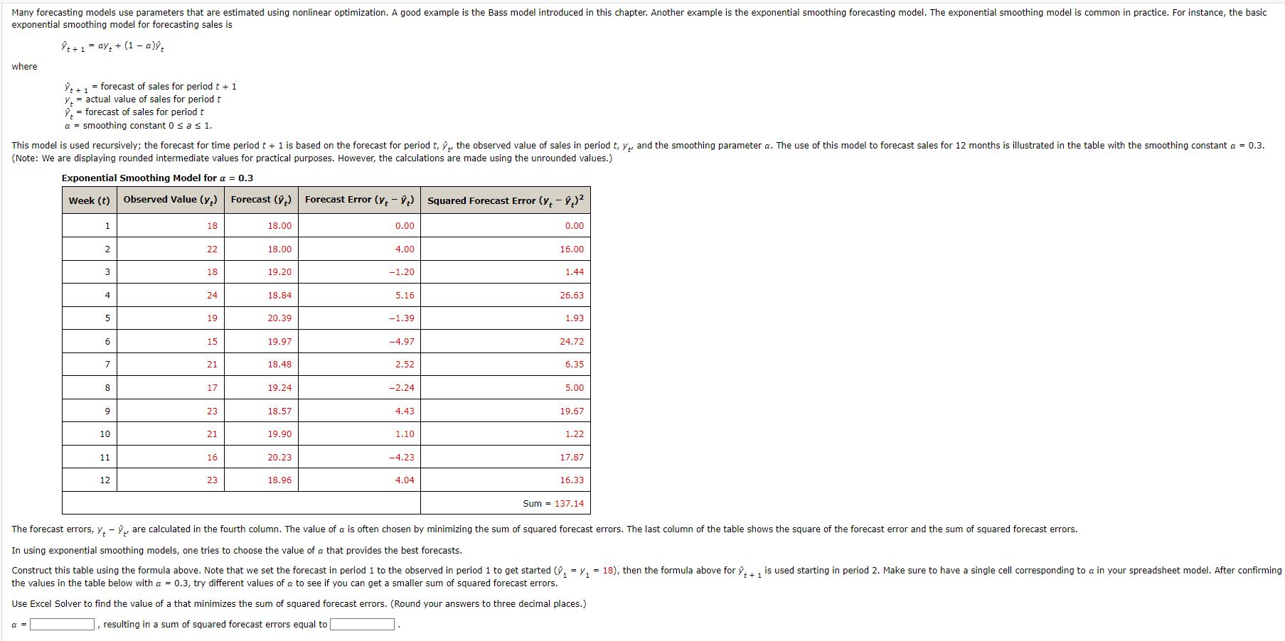 Solved exponential smoothing model for forecasting sales | Chegg.com