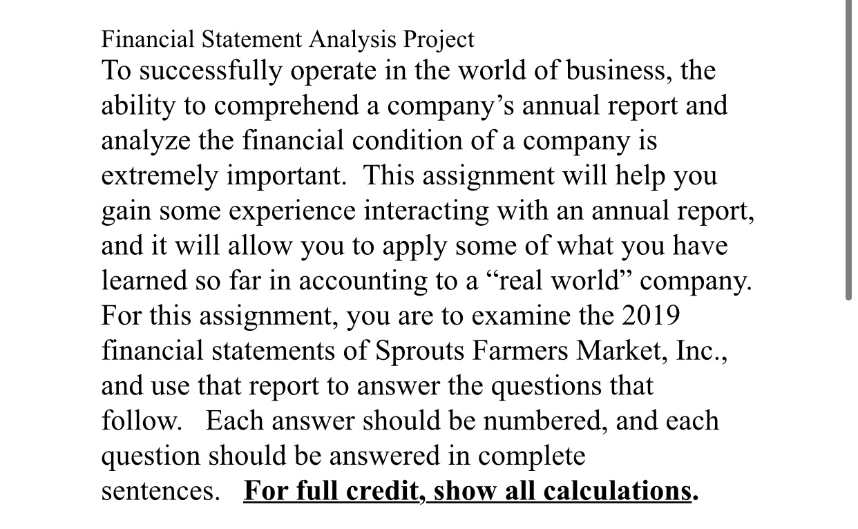 Solved Financial Statement Analysis Project To successfully | Chegg.com