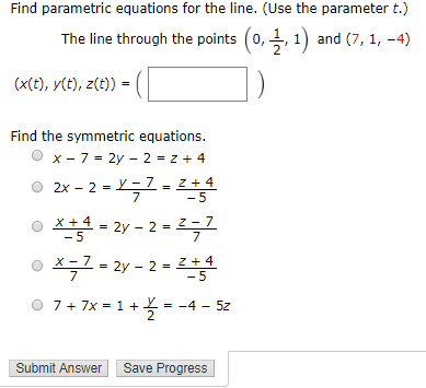 Solved Find parametric equations for the line. (Use the | Chegg.com