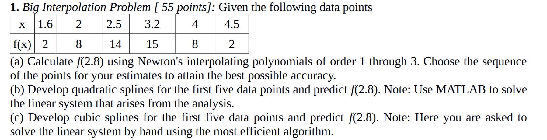 Solved X 1. Big Interpolation Problem [ 55 points]: Given | Chegg.com