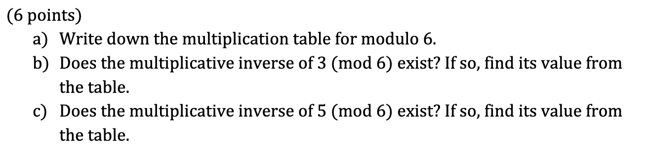 Solved (6 points) a) Write down the multiplication table for | Chegg.com