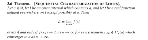Solved 3.6 Theorem. [SEQUENTIAL CHARACTERIZATION OF LIMITS). | Chegg.com
