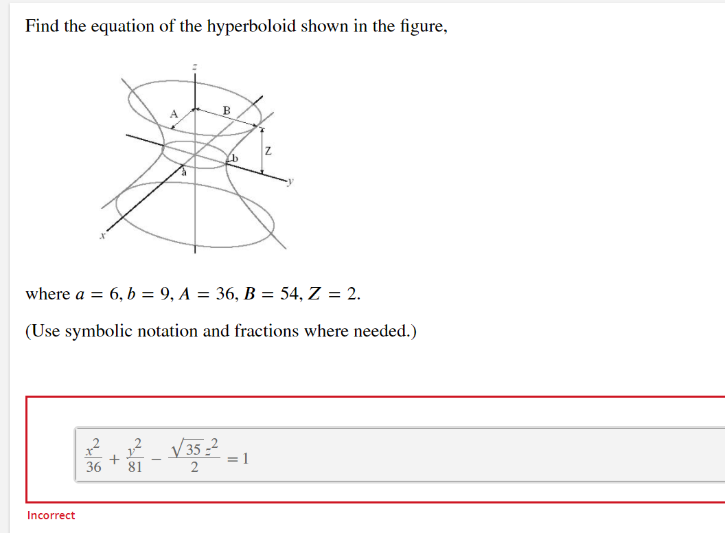Solved Find the equation of the hyperboloid shown in the | Chegg.com