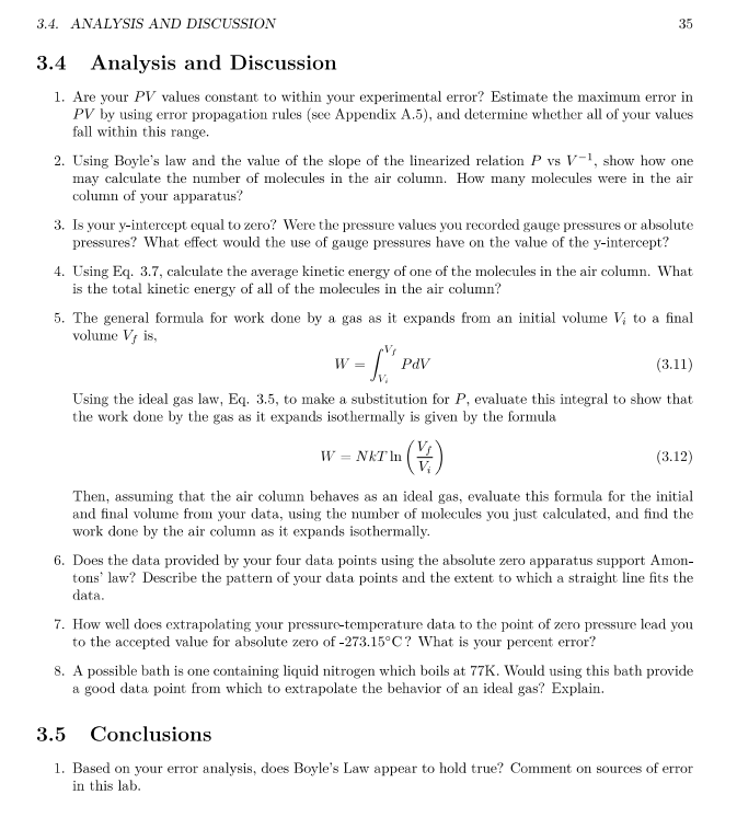 Solved 3.4 Analysis and Discussion 1. Are your PV values | Chegg.com