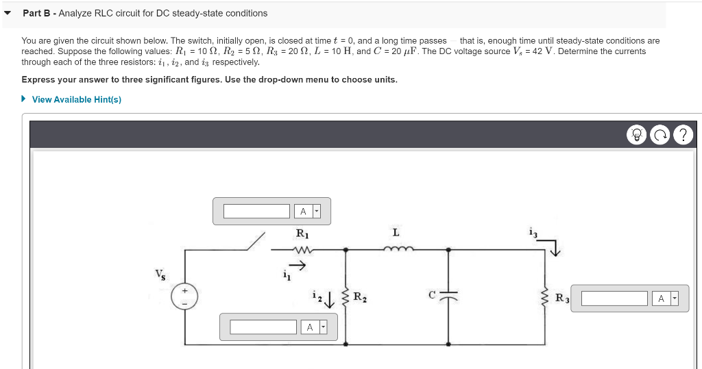 Solved Part A - Analyze RLC circuit for DC steady-state | Chegg.com