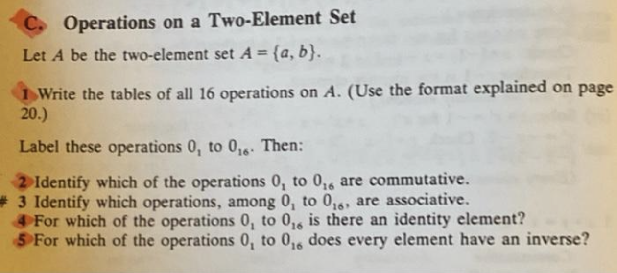 Solved C. Operations on a Two-Element Set Let A be the | Chegg.com