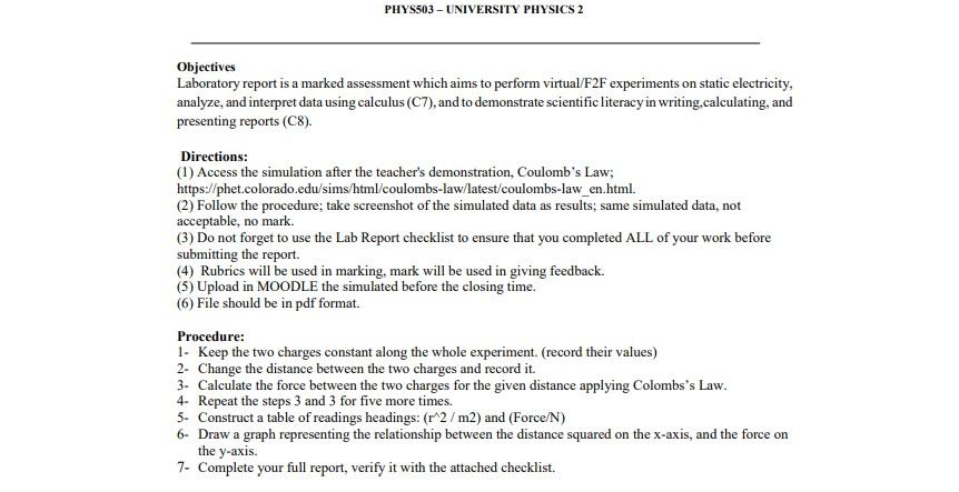 PHYS503 - UNIVERSITY PHYSICS 2 Objectives Laboratory | Chegg.com