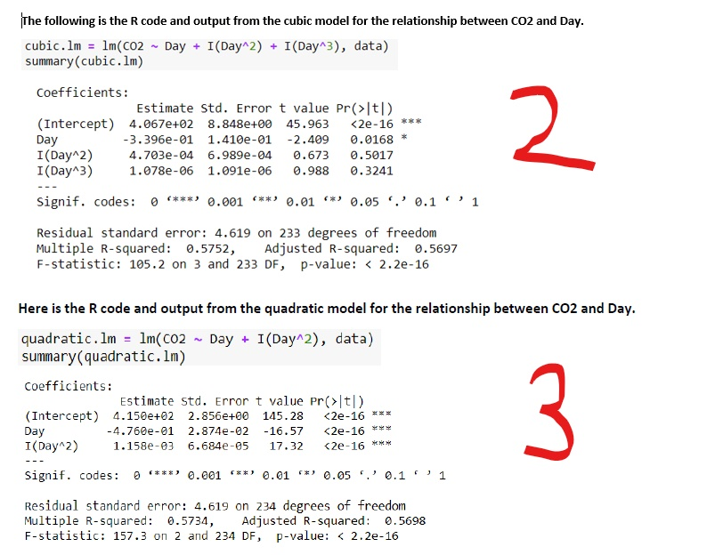 Write out the fitted quadratic model for model | Chegg.com