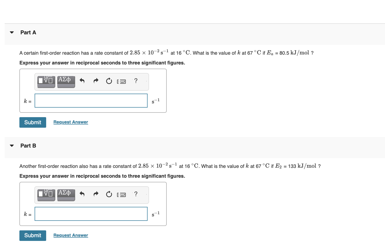 Solved A certain first-order reaction has a rate constant of | Chegg.com