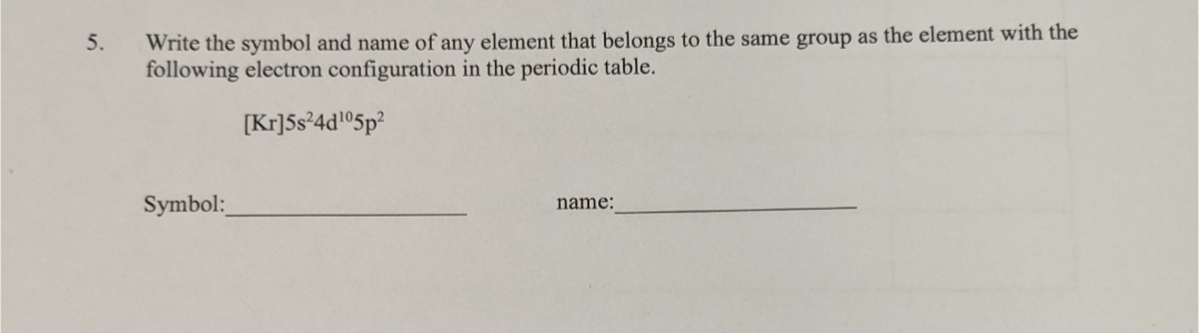 Solved Write the symbol and name of any element that belongs | Chegg.com
