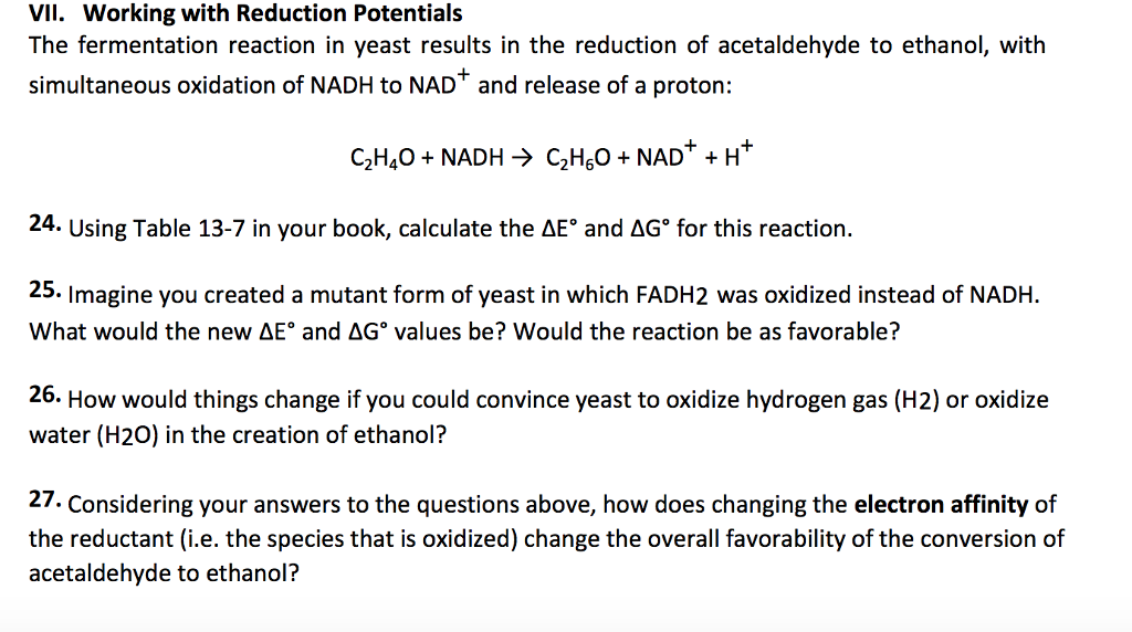 VII. Working with Reduction Potentials The | Chegg.com