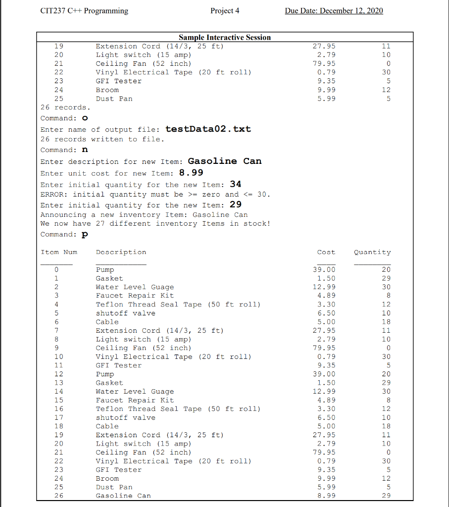 Solved Inventory Application Program This project involves | Chegg.com