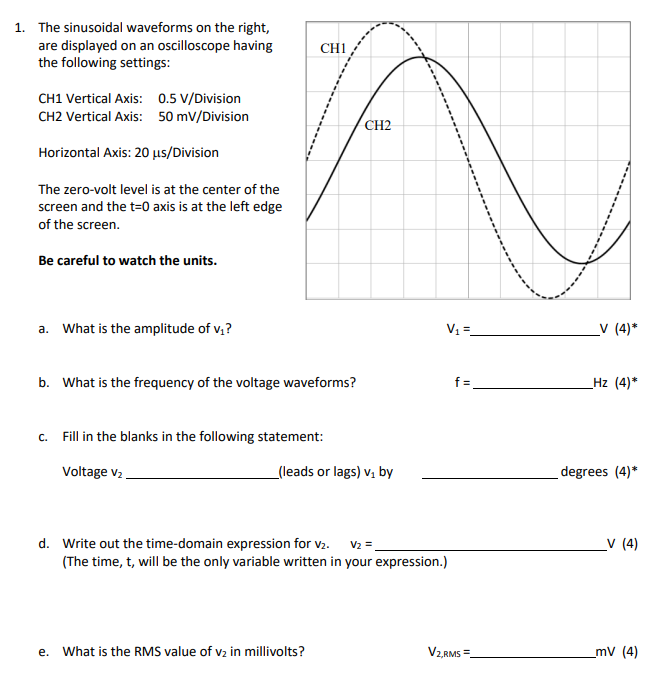 Solved 1. The sinusoidal waveforms on the right, are | Chegg.com