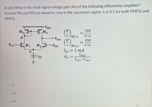 Solved (6 pts) What is the small signal voltage gain (Av) of | Chegg.com