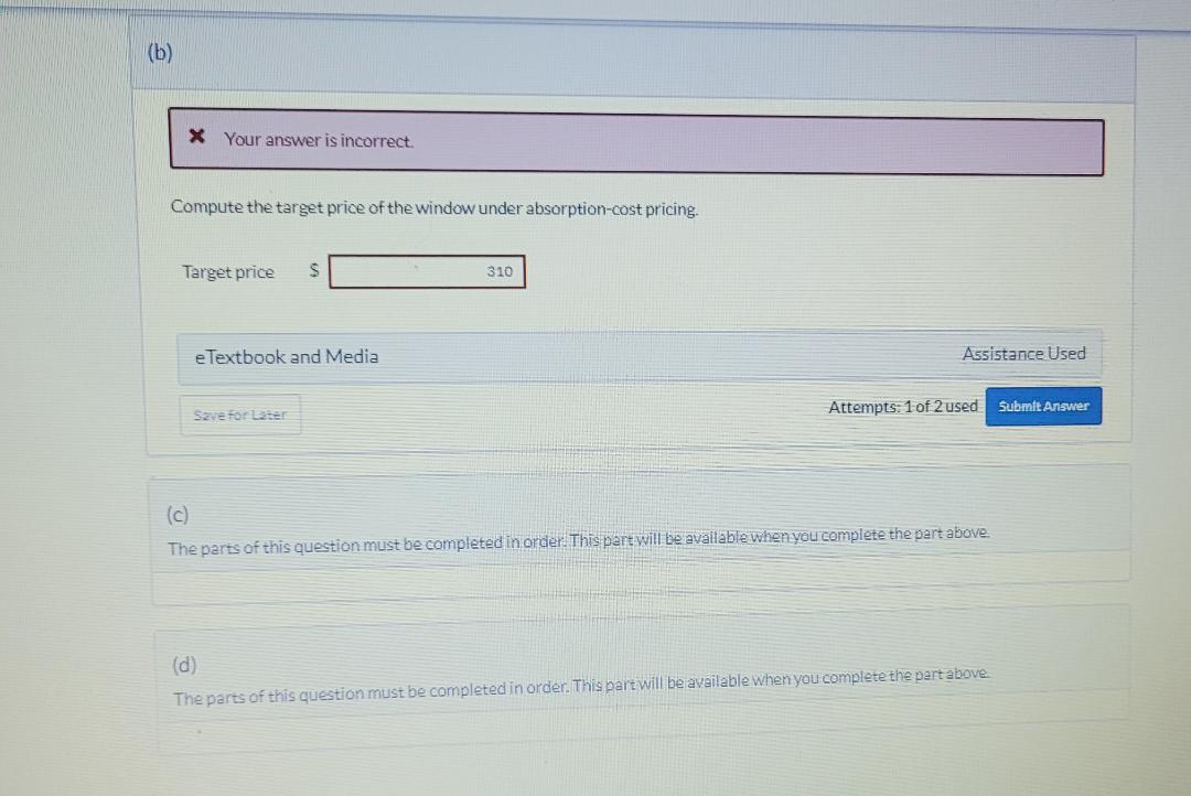 Solved Compute the target price of the window under | Chegg.com