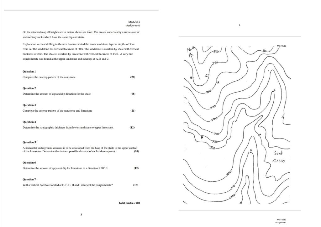 Solved MGY2611 Assignment On the attached map all heights | Chegg.com
